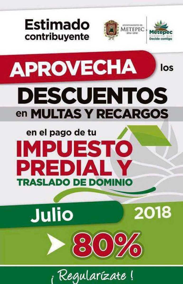 Ofrece Metepec 80% de descuento en multas y recargos de predial - Aula ...